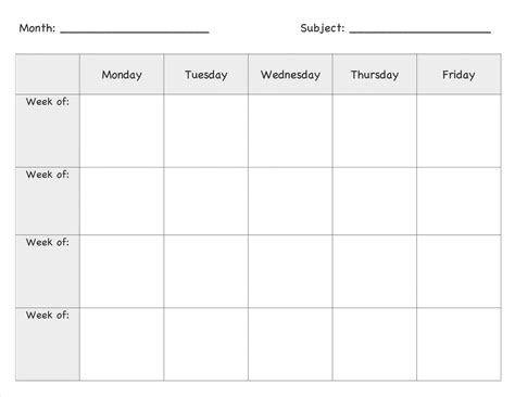 Printable Lesson Plan Template Weekly
