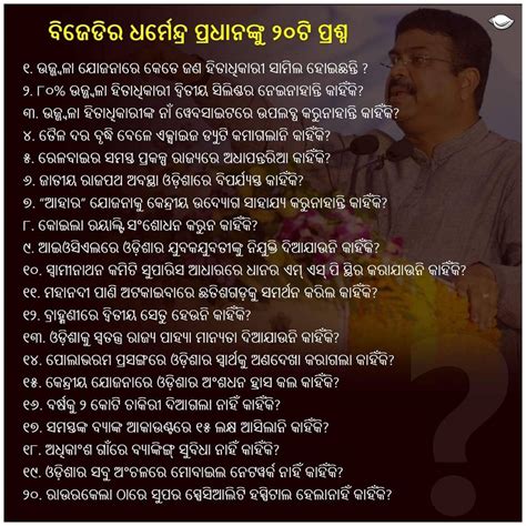 ହକ୍ ମାଗୁଛି ଓଡ଼ିଶା ଓଡ଼ିଆ ବାସୀ ଏହି ୨୦ ଟି ପ୍ରଶ୍ନର ଉତ୍ତର ଚାହୁଁଛନ୍ତି । ୧