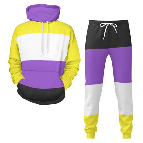 Non Binary Pride Flag Hoodie Pants Combo Traditional Masculine Cut