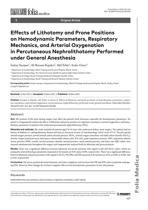 Pdf Effects Of Lithotomy And Prone Positions On Hemodynamic