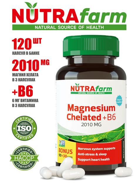 Магний хелат + витамин B6 Б6 120 капсул Magnesium chelate Biocaps ...