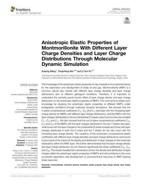 Pdf Anisotropic Elastic Properties Of Montmorillonite With Different Layer Charge Densities