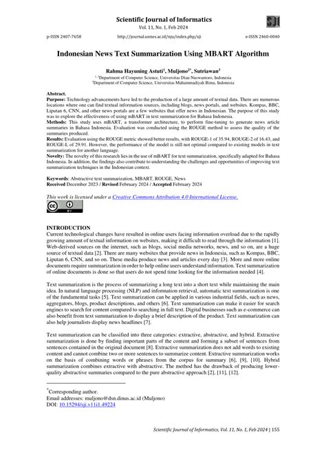 pdf indonesian news text summarization using mbart algorithm