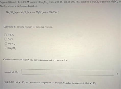 Answered Suppose 80 6 Ml Of A 0 136 M Solution Of Na So Reacts With