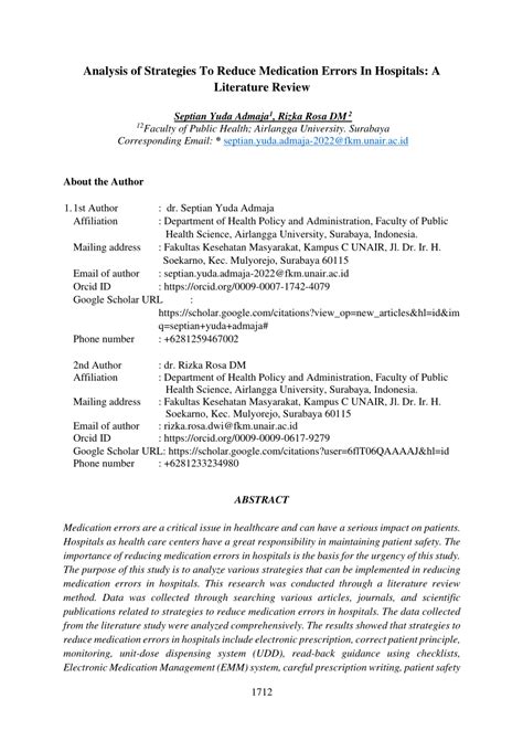 Pdf Analysis Of Strategies To Reduce Medication Errors In Hospitals A Literature Review