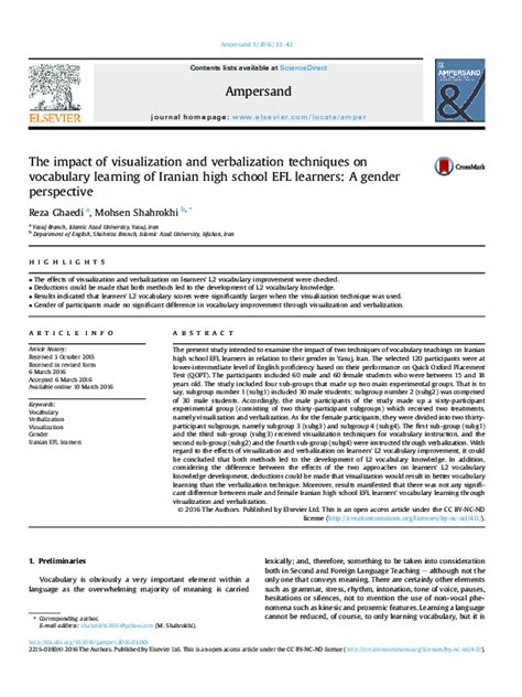Pdf The Impact Of Visualization And Verbalization Techniques On Vocabulary Learning Of Iranian