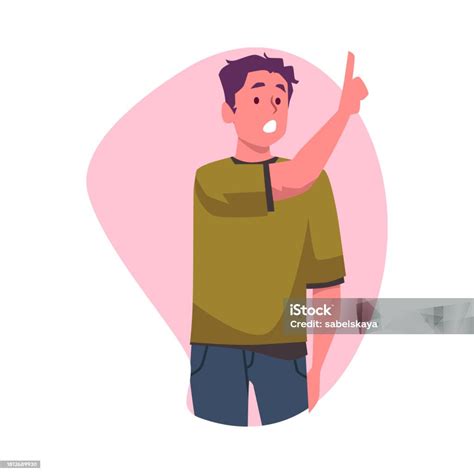 오른쪽 모서리에서 손가락을 가리키는 남자 손 사람은주의를 기울이는 제스처를하고 벡터 일러스트 레이 션을 보여줍니다 과시함에 대한 스톡 벡터 아트 및 기타 이미지 Istock