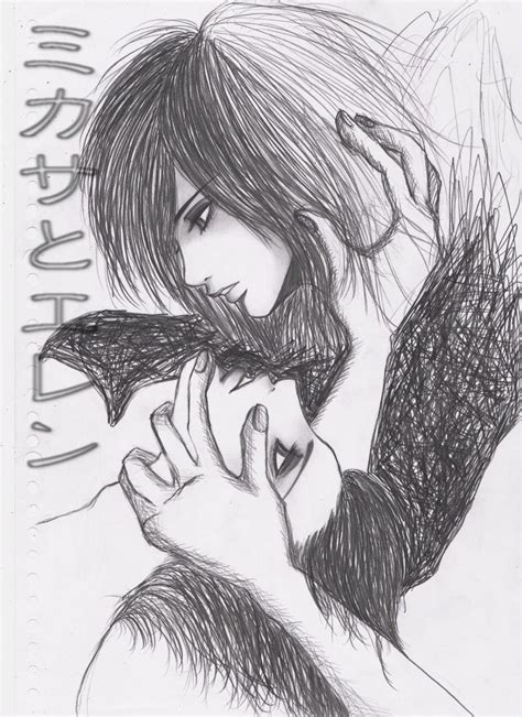 進撃の巨人のエレンとミカサ 描いてみた リフの古城