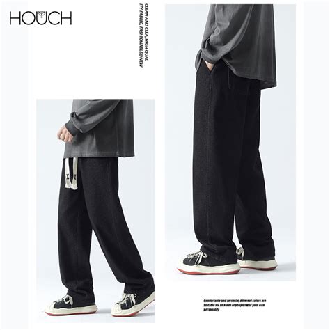 Houch พร้อมส่ง Cod กางเกงยีนส์ผู้ชาย เอวยางยืด เท่ๆสไตล์เกาหลีทรงช่าง ทรงลุง ทรงกระบอก Shopee