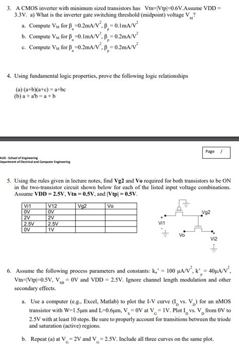 Solved 3 A Cmos Inverter With Minimum Sized Transistors Has