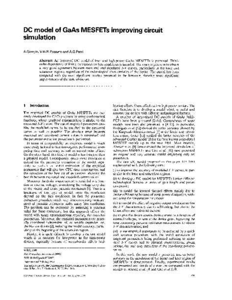 pdf dc model of gaas mesfets improving circuit simulation