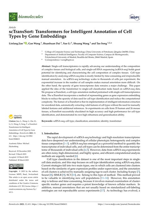 Pdf Sctranssort Transformers For Intelligent Annotation Of Cell
