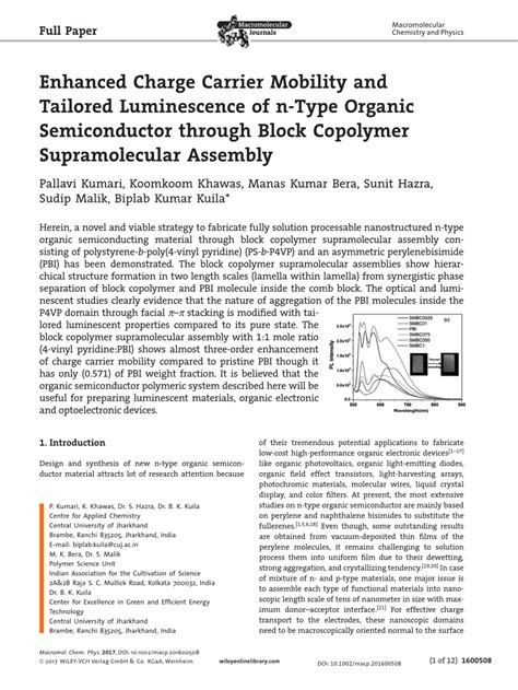 Pdf Enhanced Charge Carrier Mobility And Tailored Luminescence Of N Type Organic Semiconductor
