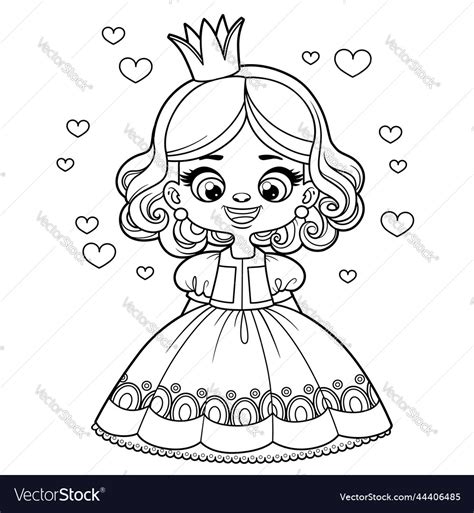Cute Cartoon Curly Haired Girl In A Princess Vector Image