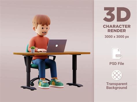 Premium Psd 3d Male Character Working On A Laptop