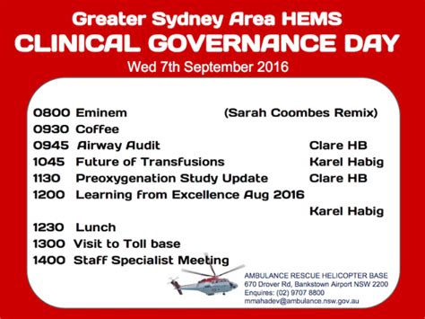 Clinical Governance Day 7th September 2016 Greater Sydney Area Hems