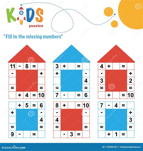 Fill In The Missing Numbers Easy Colorful Math Crossword Puzzles Stock