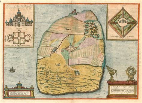 Old Antique Map Of The Island Of Hven Denmark By Braun And Hogenberg