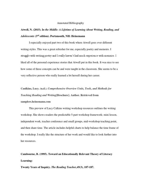 Portfolio Annotated Bibliography Pdf Classroom Management Reading