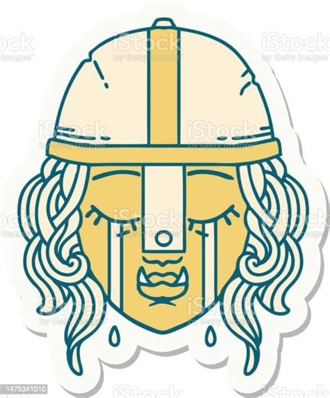 우는 오크 파이터 캐릭터 얼굴의 스티커 도깨비에 대한 스톡 벡터 아트 및 기타 이미지 도깨비 마음이 산란해진 몬스터 Istock