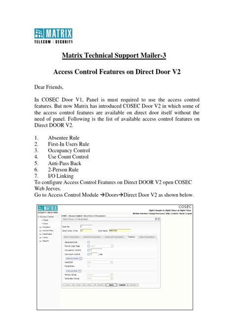 mtsm 3 access control features on direct door v2 pdf access control
