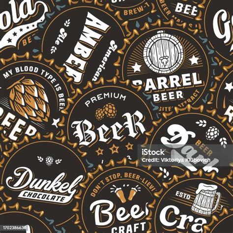 레트로 바 메뉴 또는 포스터를 위한 크래프트 맥주 양조장 병의 금속 코르크 또는 캡의 원활한 패턴 Ale에 대한 스톡 벡터 아트 및 기타 이미지 Istock