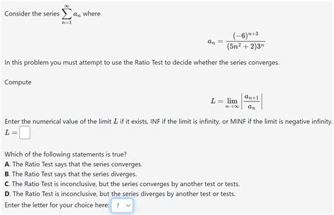 solved consider the series ∑n 1∞an where an 5n2 2 3n −6 n 3