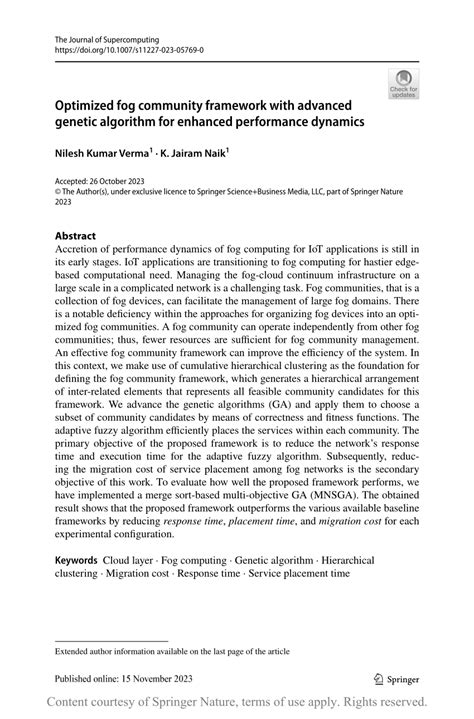 Optimized Fog Community Framework With Advanced Genetic Algorithm For