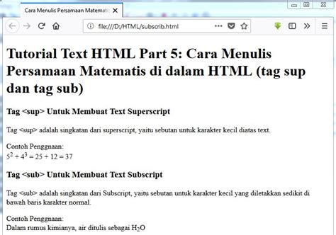 tutorial text html part 5 cara menulis persamaan matematis di dalam