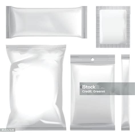 包装食品スナックコーヒーココアお菓子クラッカーチップスナッツ砂糖白空白箔袋のセットですモックアップのベクトル プラスチック パック