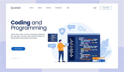 プログラミング言語のコーディングcsshtmlituiプログラマー漫画のキャラクター開発ウェブサイトデザインフラットイラストランディングページ