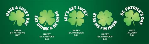 St Patricks Day Stickers Label Design Three Four Leaf Clovers On Green