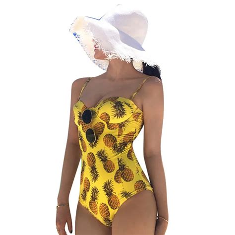 2018 Sexy Pineapple Push Up One Piece Backless Print Retro Triangle Swimsuit Swimwear Womens