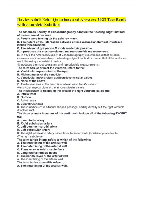 Davies Adult Echo Questions And Answers 2023 Test Bank With Complete Solution Davies Adult