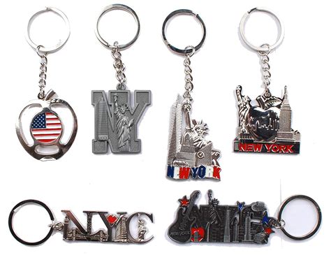 New York Nyc Key Chains Set Of 6 Statue Of Liberty Usa Flag World Trade