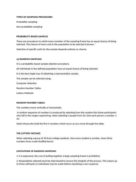 Types Of Sampling Procedures Pdf Sampling Statistics Survey Methodology