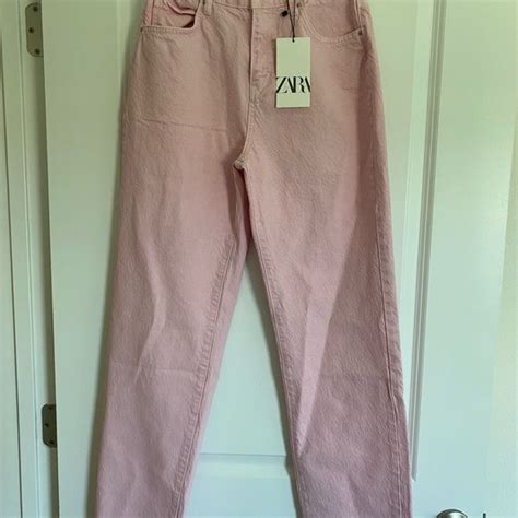NWT ZARA Pink High Rise Straight Denim Jean Pants Size 4 US Clothes