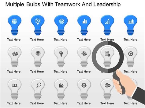 Mq Multiple Bulbs With Teamwork And Leadership Powerpoint Temptate