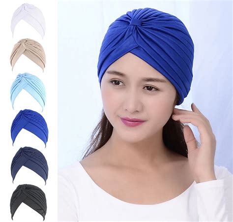 5pcs Women Turban Hat Stretchy Head Wrap Band Chemo Hat Bandana Pleated