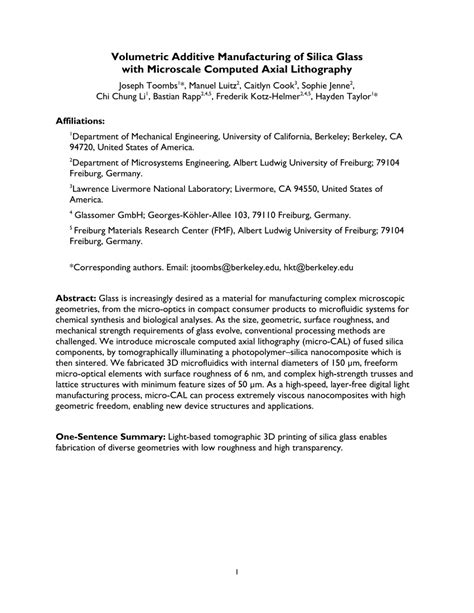 PDF Volumetric Additive Manufacturing Of Silica Glass With Microscale