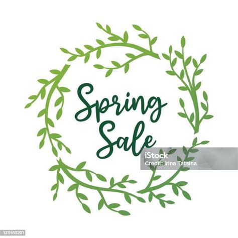 녹색 가지의 화환꽃 녹색 배너에 레터링 봄 판매는 배경에 잎 디자인 템플릿 로고 스노우 드롭 기호 자연 아이콘 봄 벡터 0명에 대한 스톡 벡터 아트 및 기타 이미지 Istock