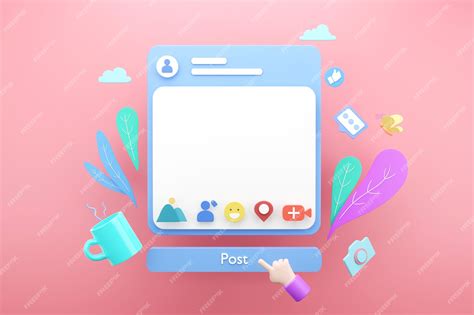 텍스트 광고 개념에 대 한 온라인 빈 빈 소셜 미디어 게시물 프레임 응용 프로그램 3d 렌더링 프리미엄 사진