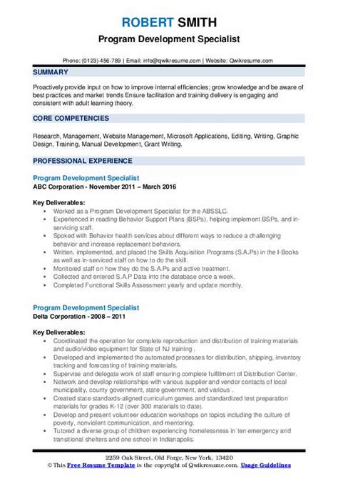 Program Development Specialist Resume Samples Templates For