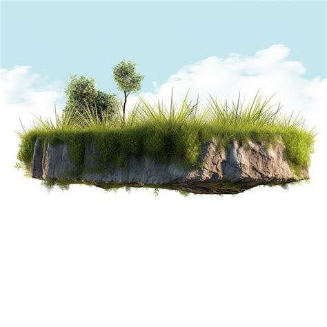 Fantasy Floating Island With Natural Grass Field On The Rock Surreal
