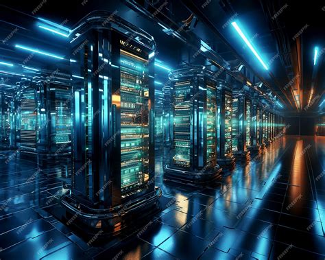 Premium Ai Image Server Room With Server Racks In The Center Of The
