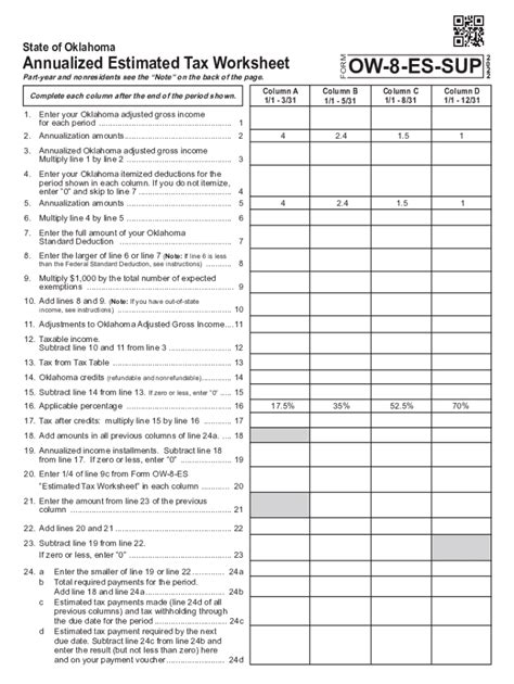 Annualized Estimated Tax Worksheet Excel