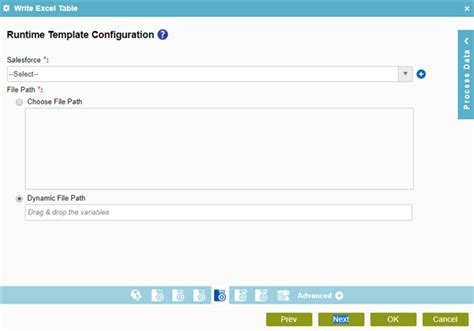 Runtime Template Configuration Salesforce Write Excel Table