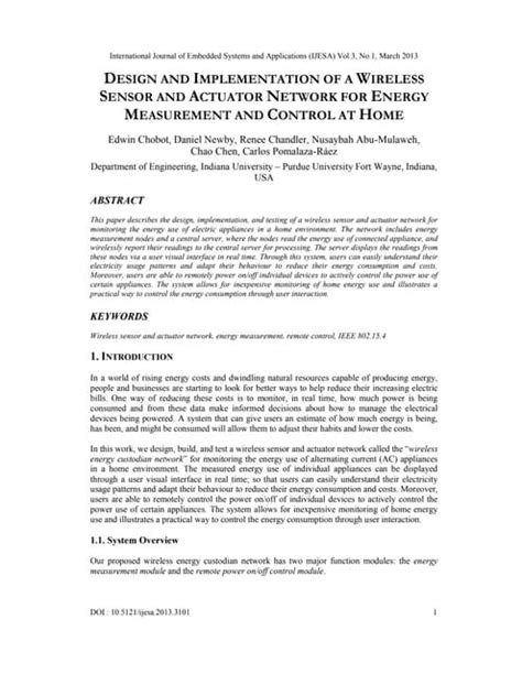 Design And Implementation Of A Wireless Sensor And Actuator Network For Energy Measurement And