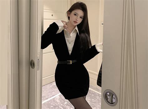 유유존 새틴카라벨트세트레이어드 레크시원피스 미니원피스 카라원피스 긴팔 세트상품 페미닌룩 하객룩 데일리룩 신상 심플디자인 베이직