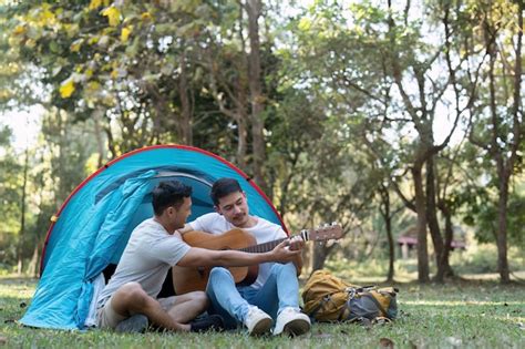 Premium Photo Happy Asian Male Gay Couple On Camping Together In A